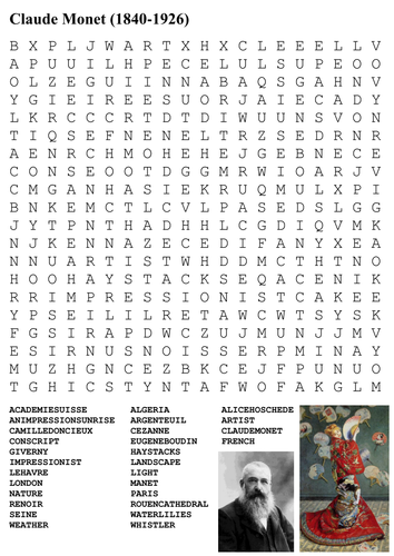 Claude Monet Word Search | Teaching Resources