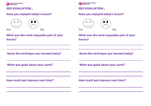 Self-evaluation Sheet Textiles | Teaching Resources