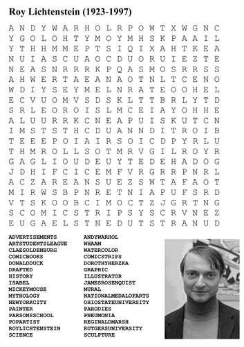 Roy Lichtenstein Word Search | Teaching Resources