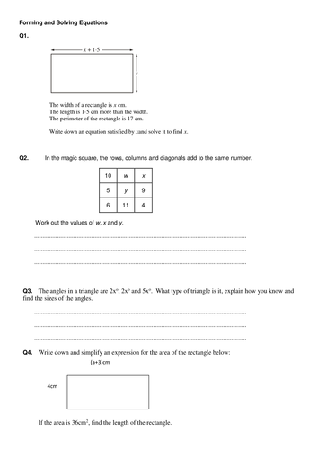 Forming and solving equations | Teaching Resources Forming and solving equations | Teaching Resources