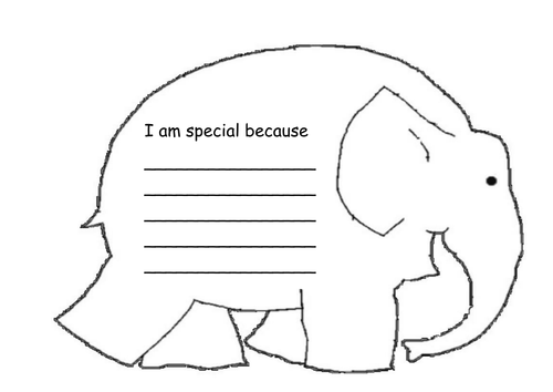 'I am special because ...' Elmer themed worksheet. by miss_tallulah ...