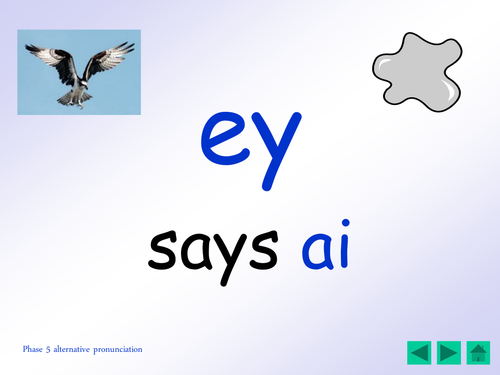 Phase 5: alternative pronunciation of 'ey' [ai - as in grey], - table ...