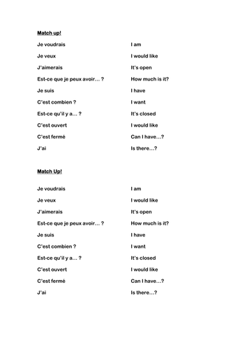 Shopping Word Match Up Starter Activity | Teaching Resources