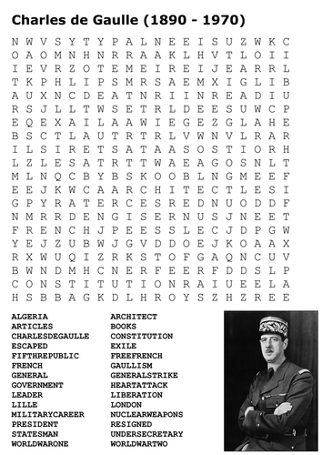 Charles de Gaulle Word Search | Teaching Resources