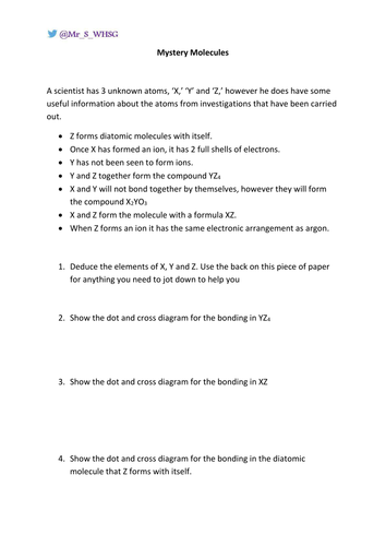 Structure and bonding problem solving task. | Teaching Resources Structure and bonding problem solving task. | Teaching Resources