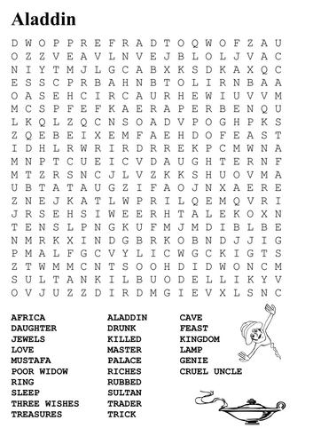 Aladdin Word Search by sfy773 | Teaching Resources
