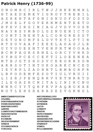 Patrick Henry Word Search | Teaching Resources