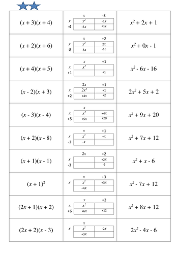 Expanding Quadratic Expressions Match Up | Teaching Resources