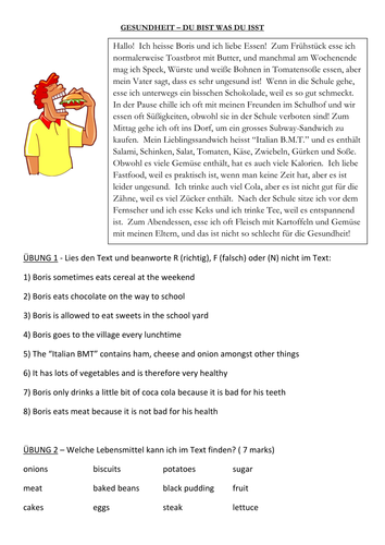 GCSE German - Gesundheit Du bist was du isst | Teaching Resources