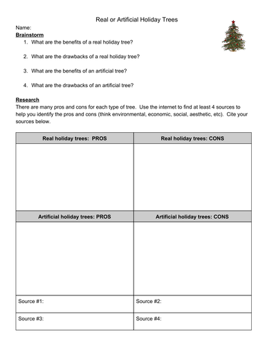 Issue Analysis: Real Vs. Artificial Holiday Trees | Teaching Resources