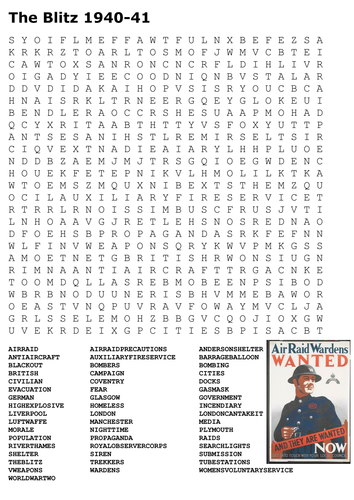 The Blitz World War Two Word Search | Teaching Resources