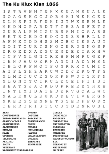 The Ku Klux Klan 1866-1915 Word Search | Teaching Resources