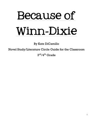 Because of Winn-Dixie Novel Study Guide | Teaching Resources
