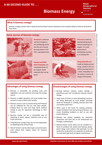 60 Second Guide- Biomass Energy | Teaching Resources