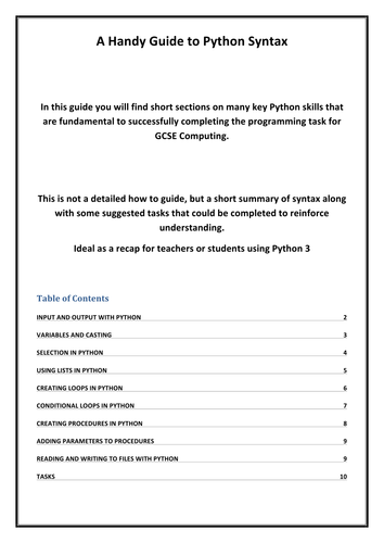 GCSE Computing Python Syntax Handbook | Teaching Resources GCSE Computing Python Syntax Handbook | Teaching Resources