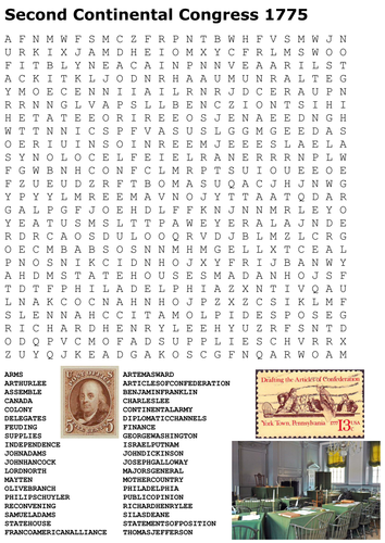 Second Continental Congress 1775 Word Search | Teaching Resources