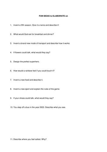 18 Fun ideas to elaborate on | Teaching Resources
