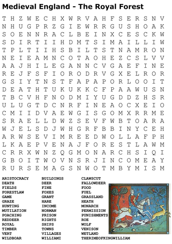 Medieval England - The Royal Forest Word Search | Teaching Resources