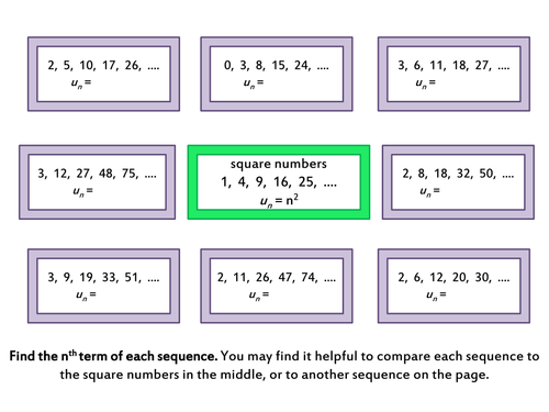 Quadratic Sequences by Comparison | Teaching Resources