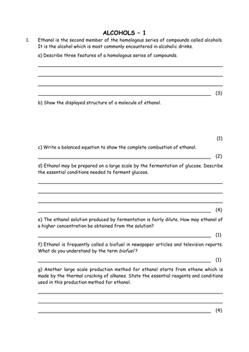 Chemistry: Alcohol molecules | Teaching Resources