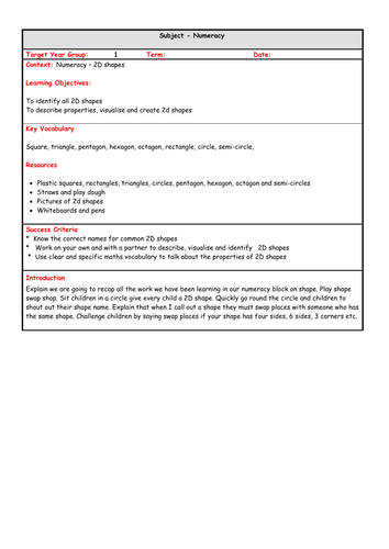 A lesson plan for teaching 2D shapes | Teaching Resources