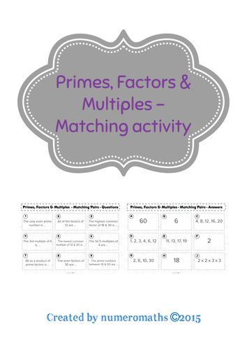 Primes, factors & Multiples - Matching activity | Teaching Resources Primes, factors & Multiples - Matching activity | Teaching Resources