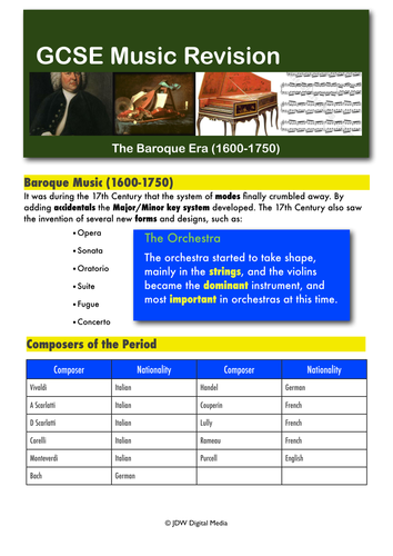 Baroque Music - Revision Guide | Teaching Resources