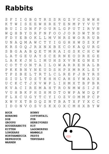 Rabbits Word Search by sfy773 - Teaching Resources - Tes