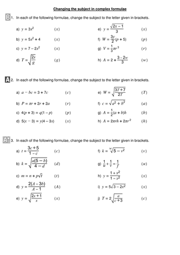 Changing the subject in complex formulae by mariomonte40 - Teaching ...