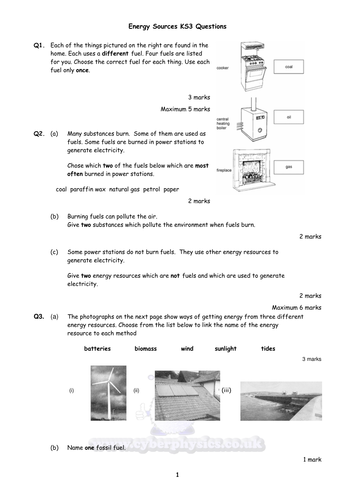 Energy Sources Questions And Answers Teaching Resources 