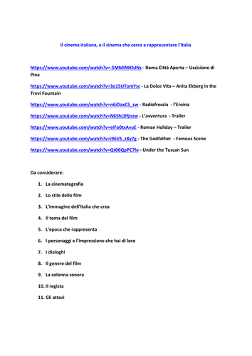 Italian A Level / Post 16. Il cinema italiano, e le tue preferenze ...