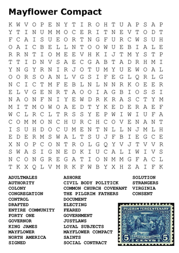 Mayflower Compact Word Search | Teaching Resources