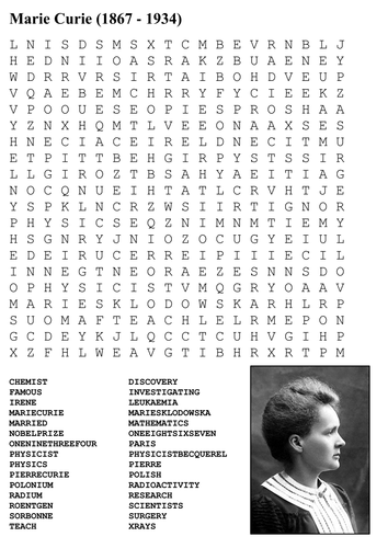 Marie Curie Word Search by sfy773 - Teaching Resources - Tes