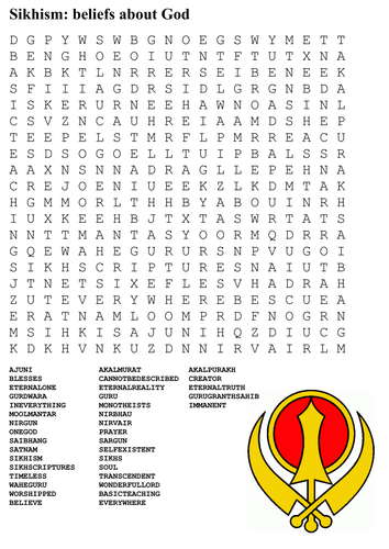 Sikhism: beliefs about God Word Search by sfy773 - Teaching Resources - Tes