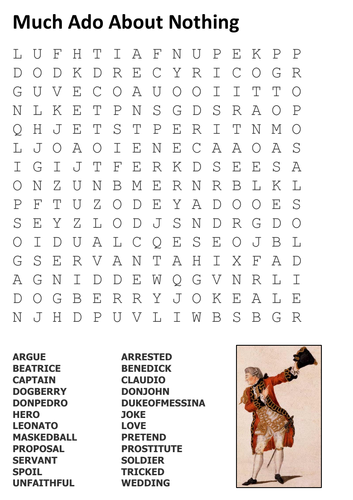 Much Ado About Nothing Word Search | Teaching Resources