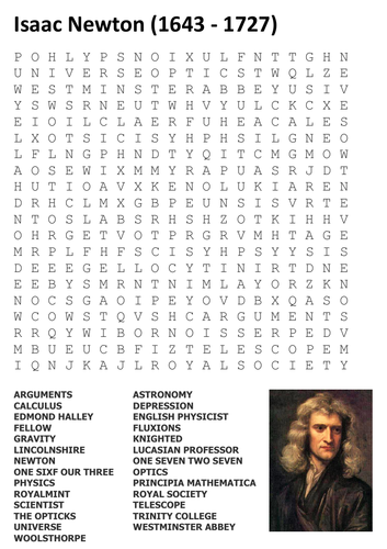 Isaac Newton Word Search | Teaching Resources