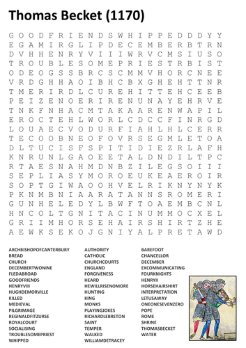 Thomas Becket Word Search | Teaching Resources