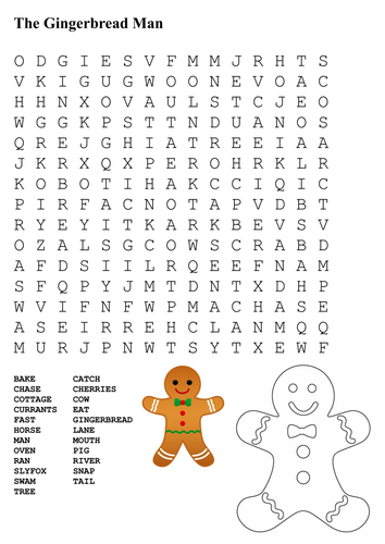 The Gingerbread Man Word Search and Coloring | Teaching Resources