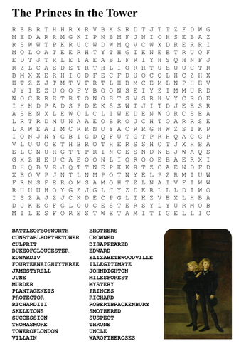 Princes in the Tower - Richard III Word Search | Teaching Resources