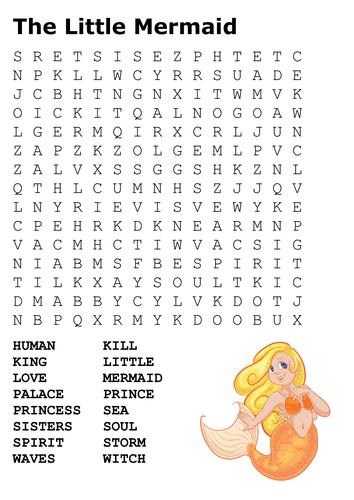The Little Mermaid Word Search and Color by sfy773 | Teaching Resources