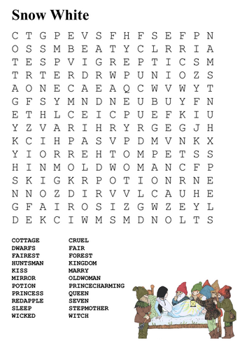 Snow White Word Search and Coloring | Teaching Resources
