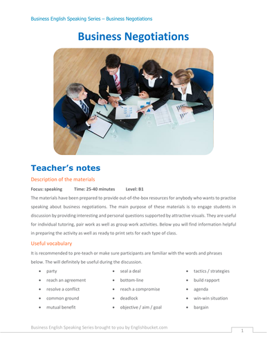 Business negotiations - discussion questions | Teaching Resources