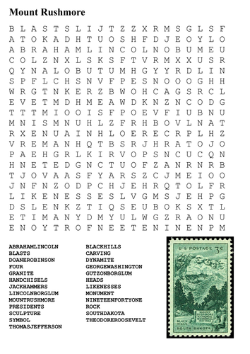Mount Rushmore Word Search | Teaching Resources