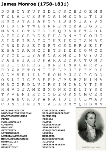 James Monroe Word Search | Teaching Resources