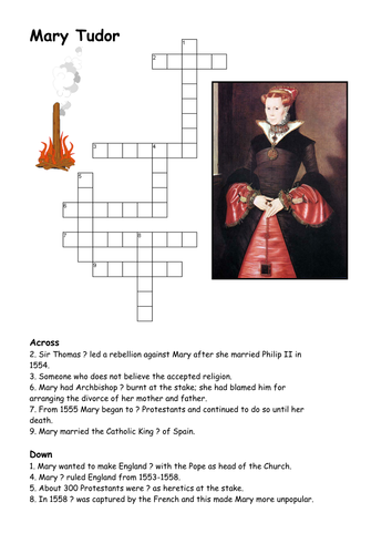 Mary Tudor (Bloody Mary) Crossword | Teaching Resources