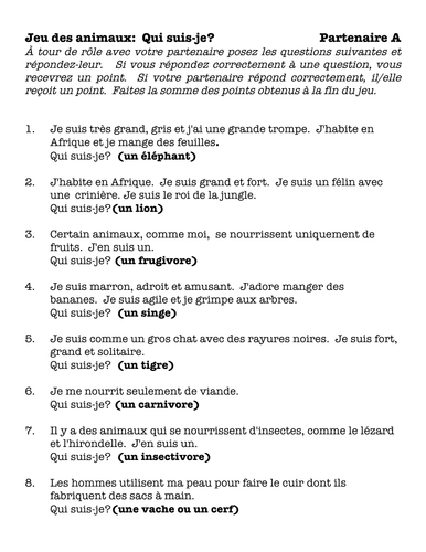 French Animals Speaking Activity & Game | Teaching Resources