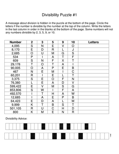 Divisibility Puzzle 1 | Teaching Resources