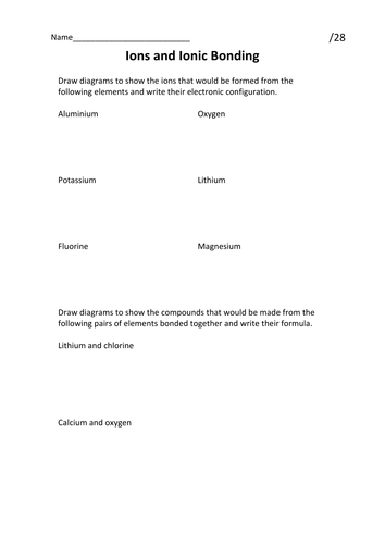 GCSE ions homework sheet on ions and ionic bonding | Teaching Resources