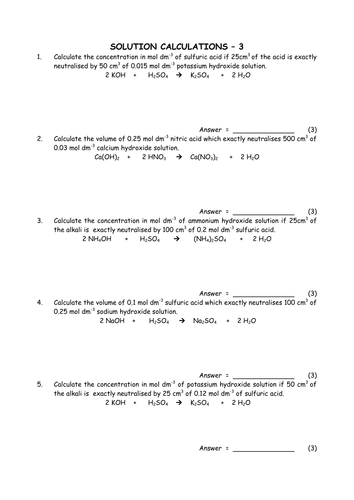 Chemistry: Solution calculations | Teaching Resources