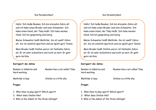 Personality in German | Teaching Resources